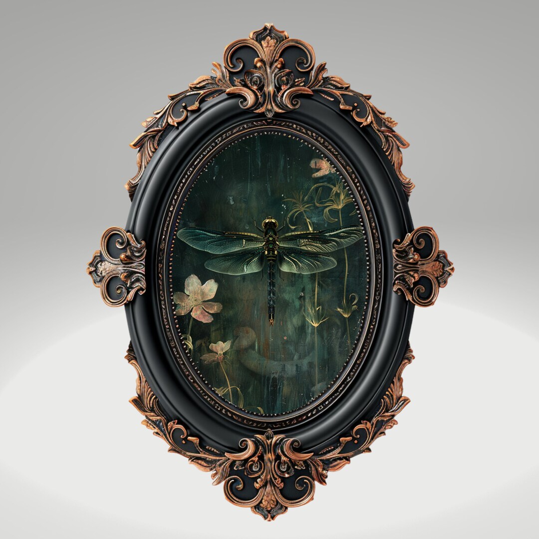 William Morris Inspired Gothic Botanical Dragon Fly Art Prints Dark ...