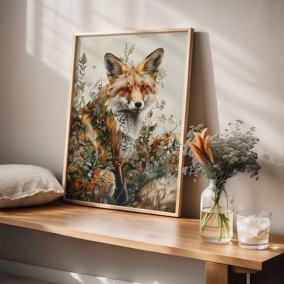 Williams Morris Inspired Eclectic Fox Art Print for Room Decor, Animal ...