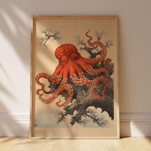 Vintage Octopus Woodblock Poster, Ukiyo-e Octopus Print, Japanese ...