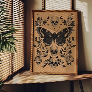 Mucha Art Moth and Skull Wall Art Print, Floral Celestial Cottagecore ...