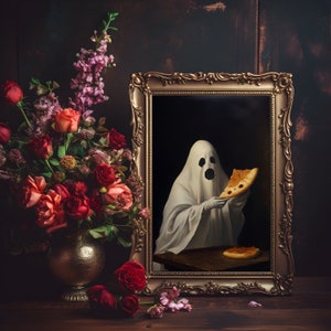 Dark Academia Print, Ghost Eating Pizza, Moody Victorian Wall Art, Dark ...