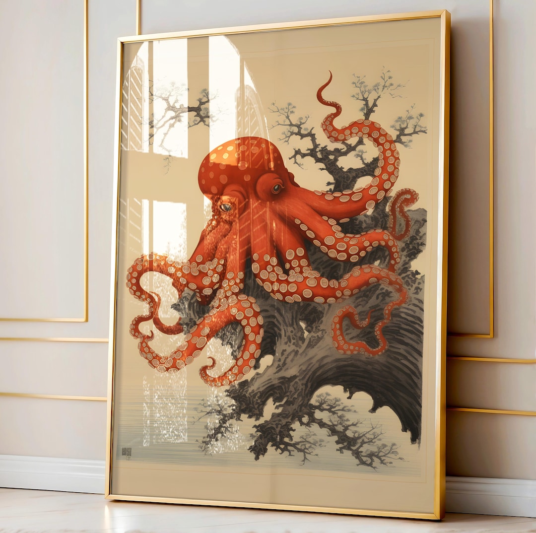 Vintage Octopus Woodblock Poster, Ukiyo-e Octopus Print, Japanese ...