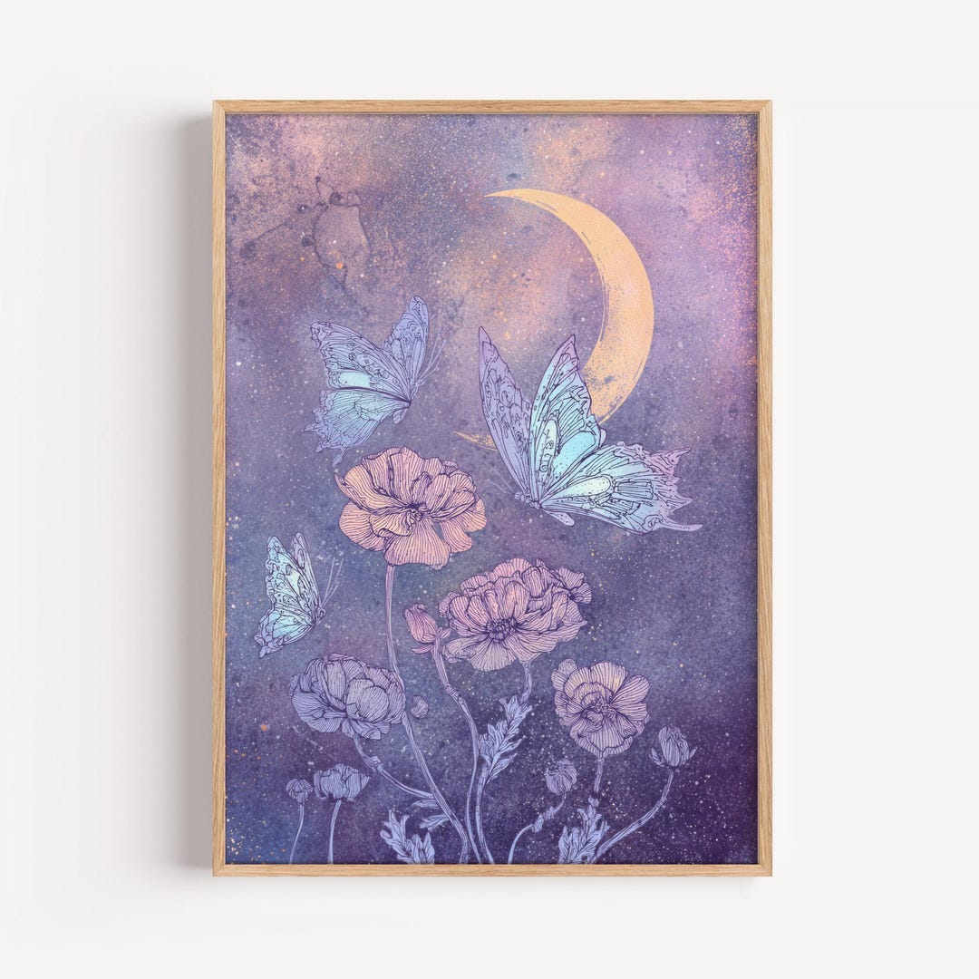 Celestial Moon and Butterflies Poster Print, Dark Academia Wall Art ...