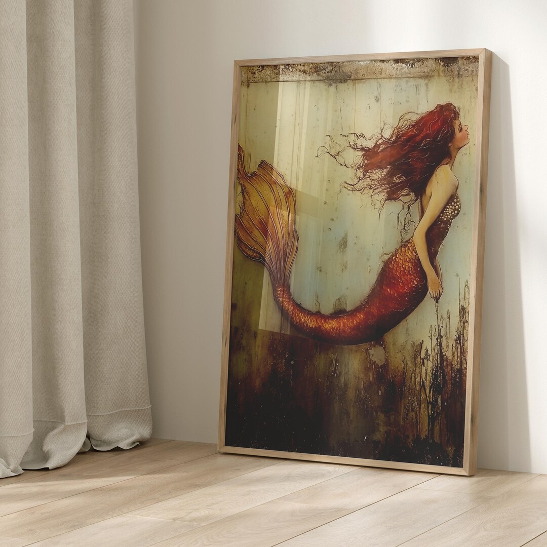 Beachy Decor Vintage Mermaid Art Print, Cottagecore Decor, Beach Wall ...