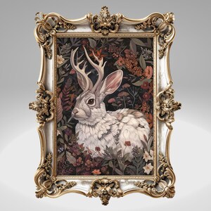 Jackalope Art Print, Dark Academia Animal Wall Art, Magical Woodland ...