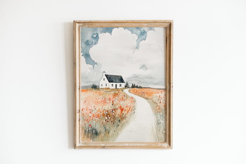 Vintage English Countryside Cottage Painting, Country Farmhouse Wall ...