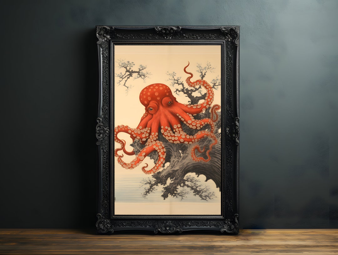 Vintage Octopus Woodblock Poster, Ukiyo-e Octopus Print, Japanese ...