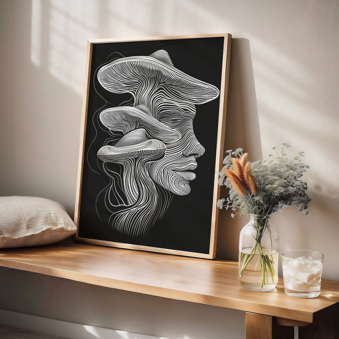 Fantasy Cottagecore Decor Creepy Mushroom Line Art for Cottagecore ...