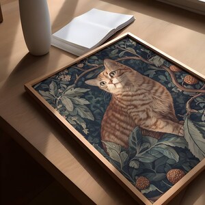 William Morris Inspired Orange Cat Art Print, Cottagecore Decor ...