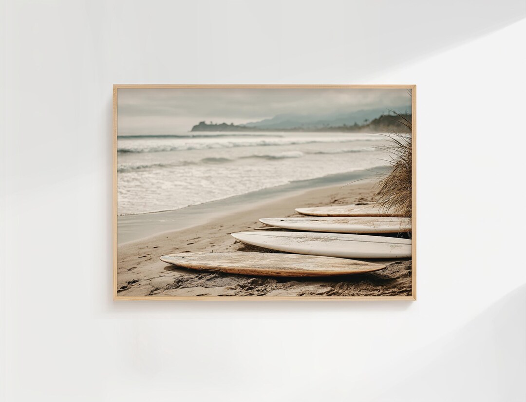 Surfboards on Beach Matte Horizontal Poster | Coastal Wall Art, Neutral ...