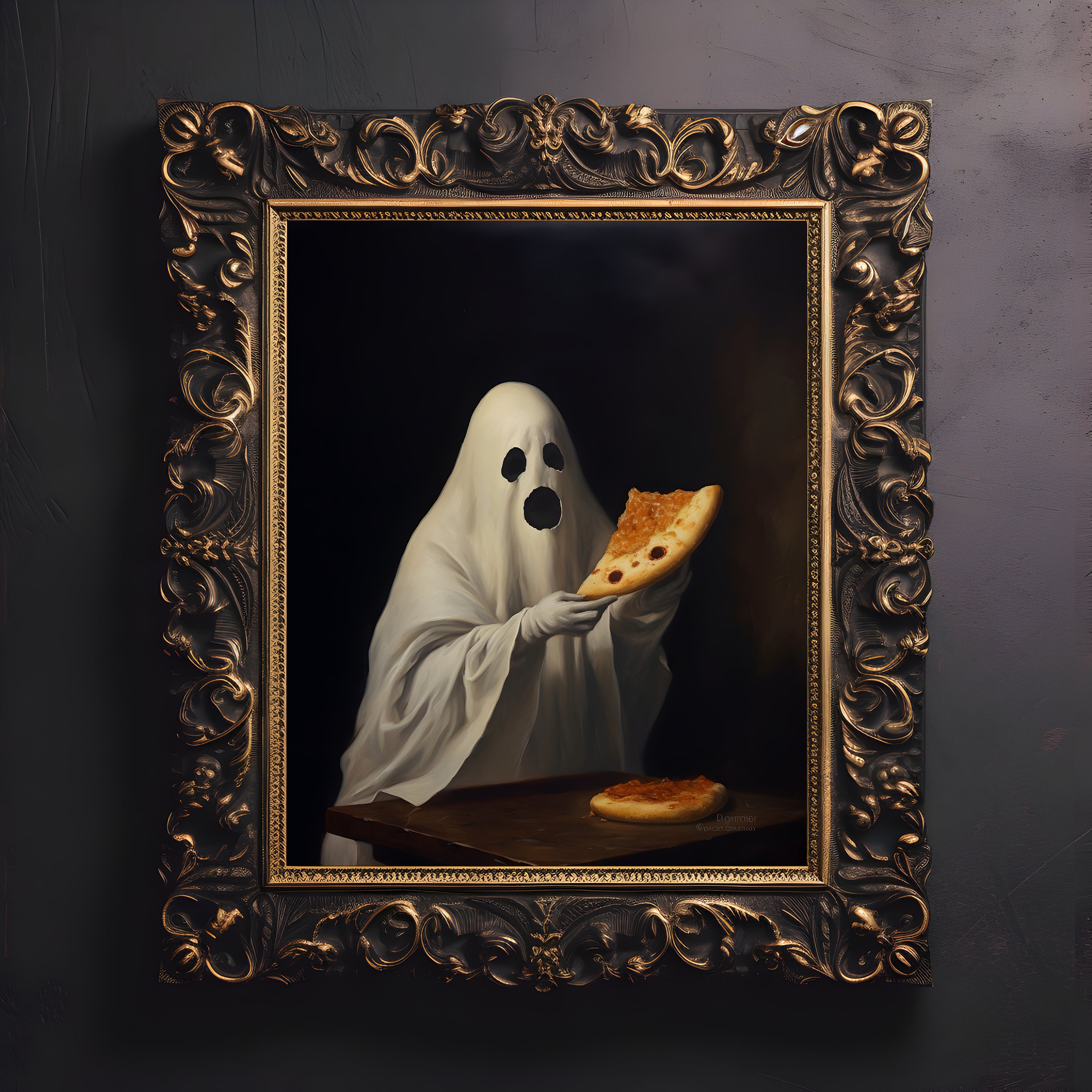 Dark Academia Print, Ghost Eating Pizza, Moody Victorian Wall Art, Dark ...