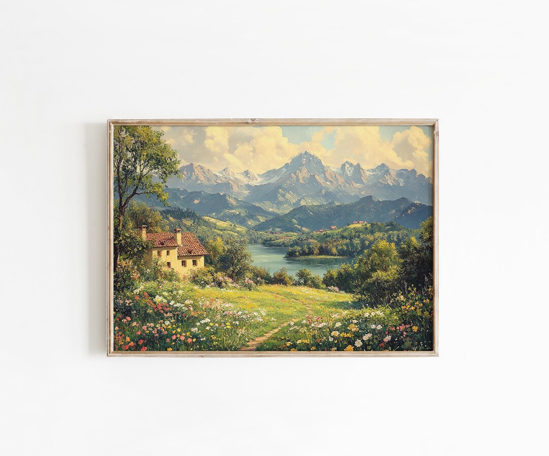 Vintage English Countryside Cottage Painting, Country Farmhouse Wall ...