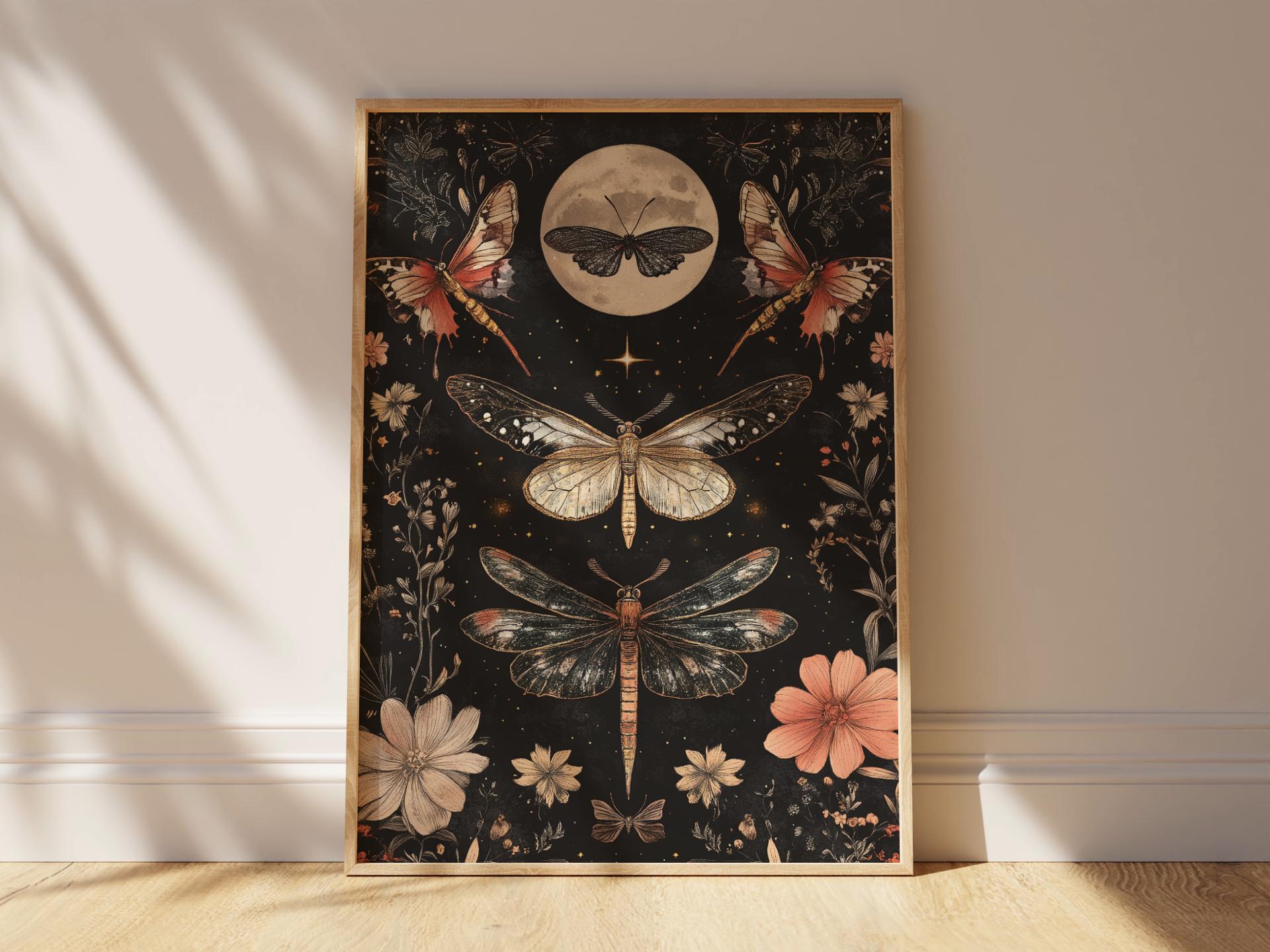 Dark Academia Decor Moth Art Print for Room Decor, Weirdcore Wall Art ...