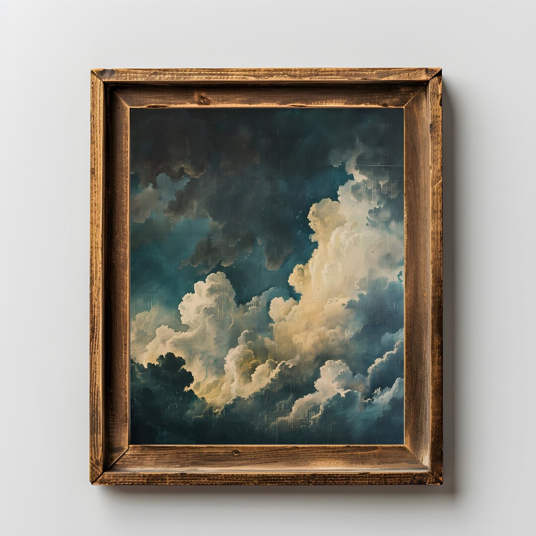 Vintage Moody Clouds Wall Art Print, Cloudy Sky, Gallery Art, Minimalist Artdark Academia, Dark ...