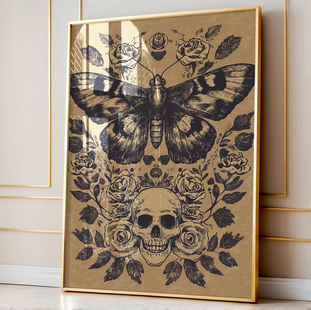 Mucha Art Moth and Skull Wall Art Print, Floral Celestial Cottagecore ...