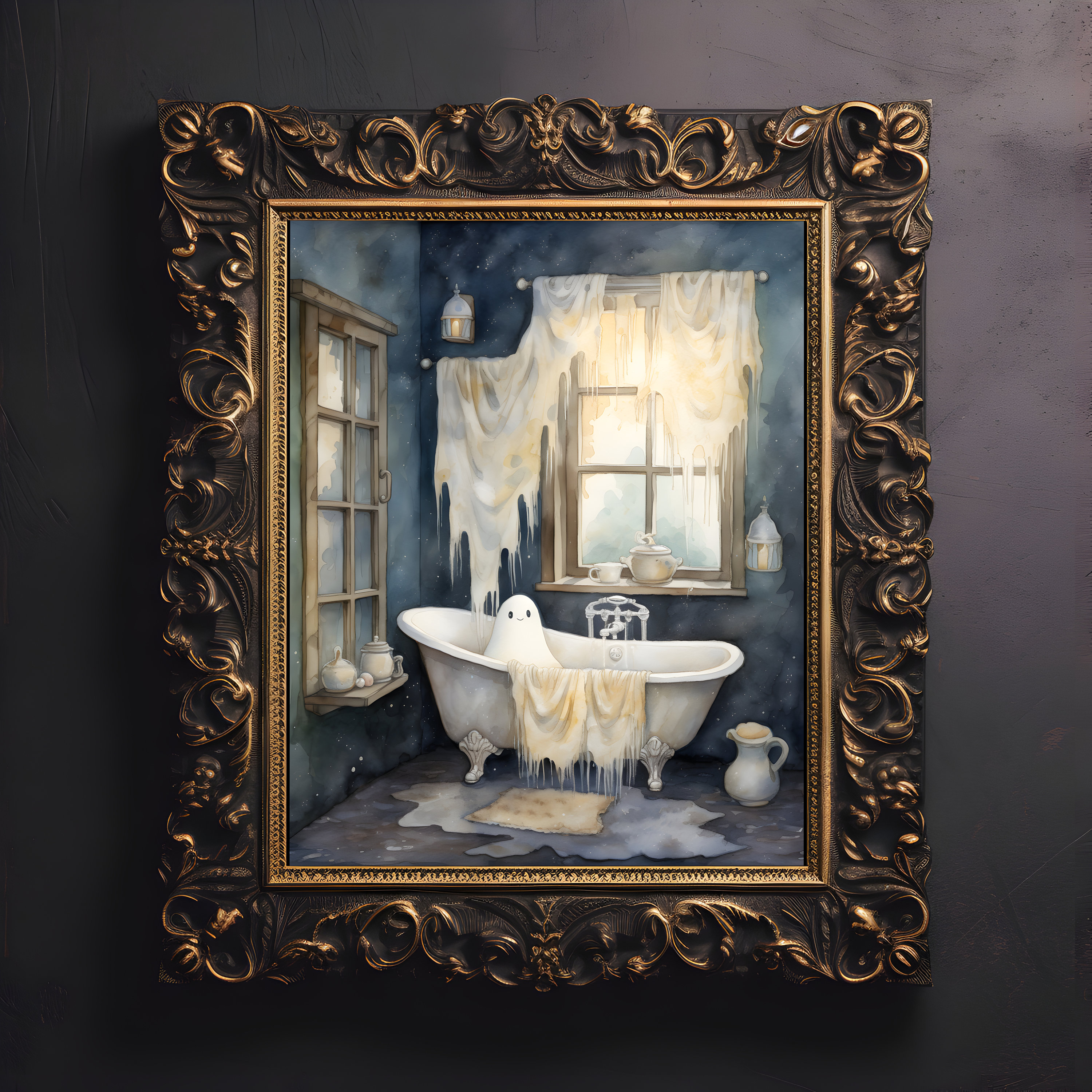 Ghost in Bathtub, Bubble Bath Ghost, Vintage Poster, Art Poster Print ...