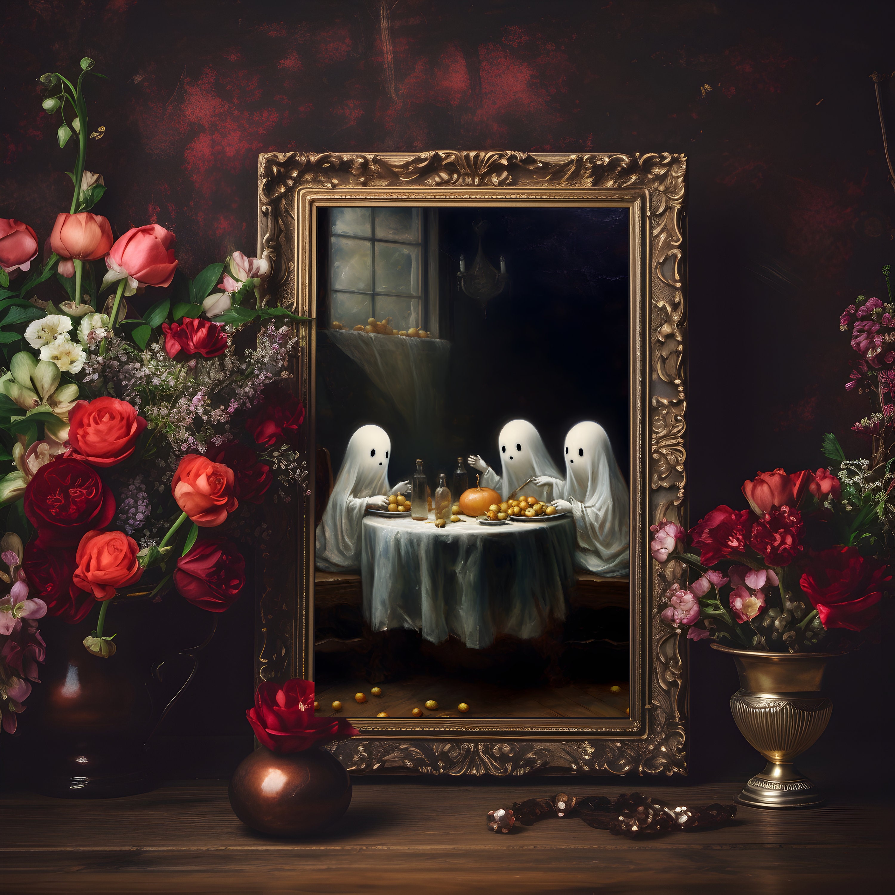 Ghost Eating Dinner Poster Sheeted Ghost Art Print Cute - Etsy