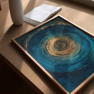 Modern Wood Wall Art Decor Print Wood Blue Tree Ring Stump Trunk Print ...