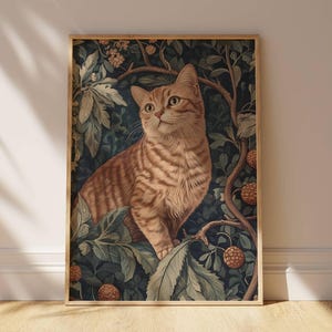 William Morris Inspired Orange Cat Art Print, Cottagecore Decor ...