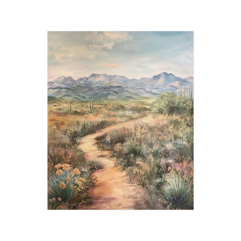 Midcentury Modern Western Landscape, Colorful Retro Home Decor, Rustic ...