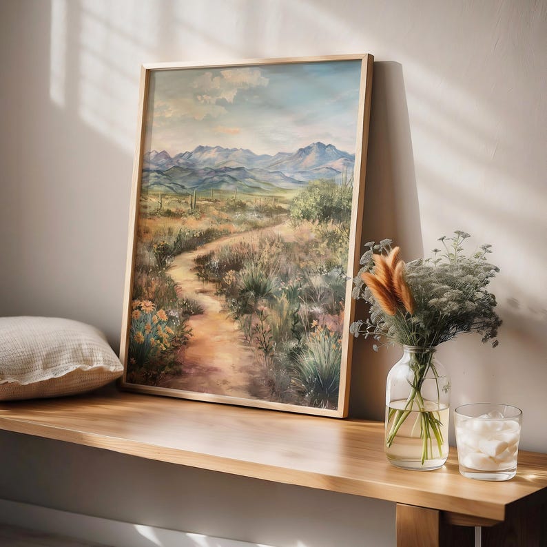 Midcentury Modern Western Landscape, Colorful Retro Home Decor, Rustic ...