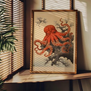 Vintage Octopus Woodblock Poster, Ukiyo-e Octopus Print, Japanese ...
