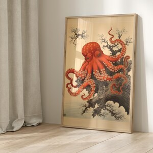 Vintage Octopus Woodblock Poster, Ukiyo-e Octopus Print, Japanese ...