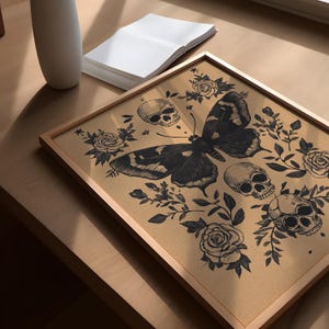 Mucha Art Moth and Skull Wall Art Print, Floral Celestial Cottagecore ...