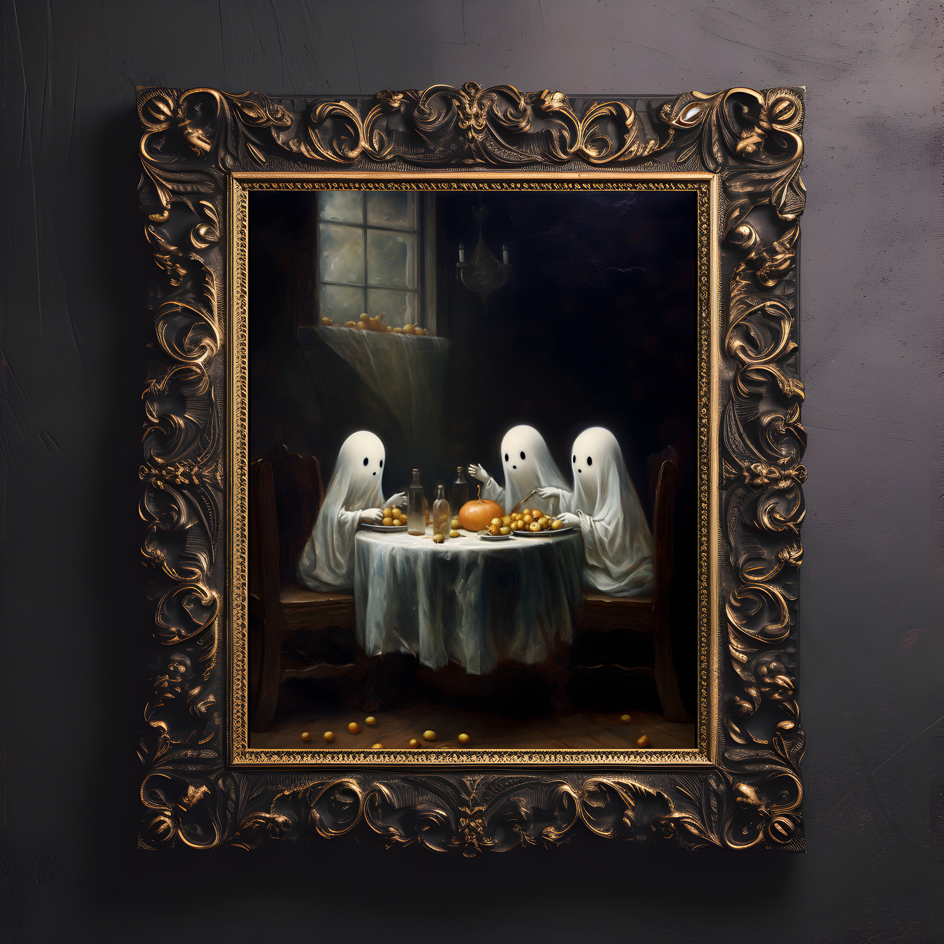 Ghost Eating Dinner Poster Sheeted Ghost Art Print Cute - Etsy