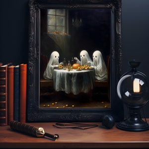 Ghost Eating Dinner Poster, Sheeted Ghost Art Print, Cute Little Ghost ...