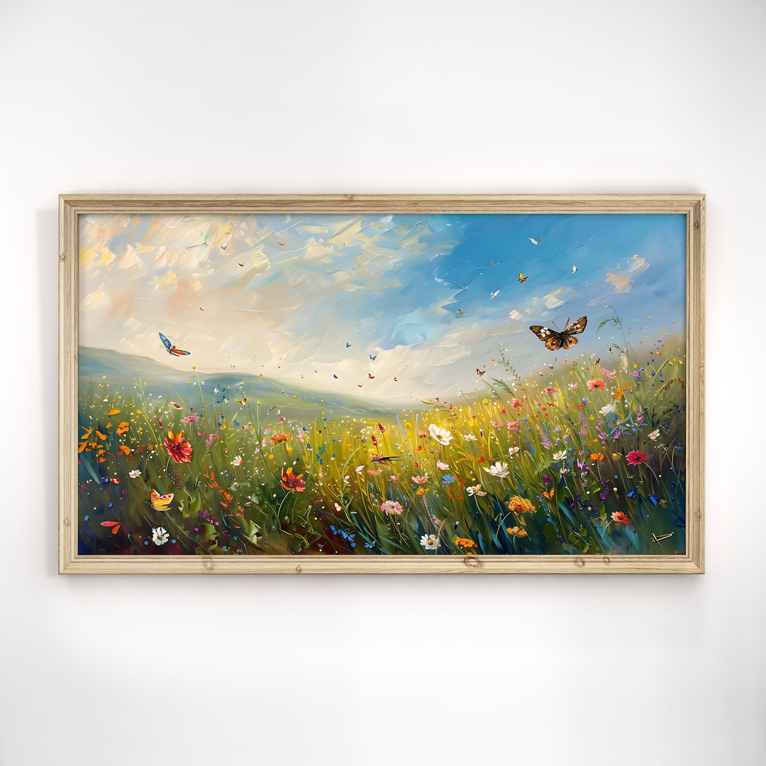 Frame TV Art Butterfly Wildflowers, Samsung Spring Wild Flowers Field ...