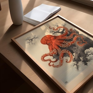 Vintage Octopus Woodblock Poster, Ukiyo-e Octopus Print, Japanese ...