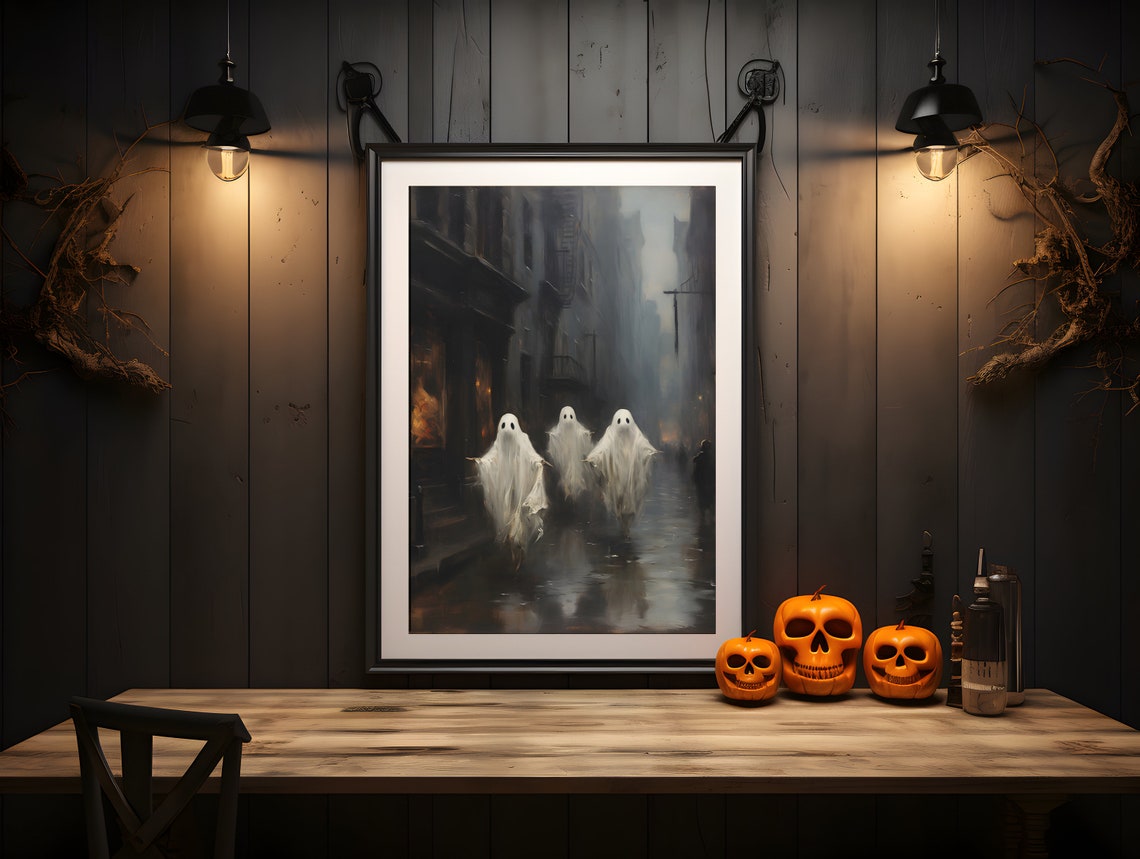 Ghosts Walking on the Street Poster, Sheeted Ghost Print, Cute Little ...