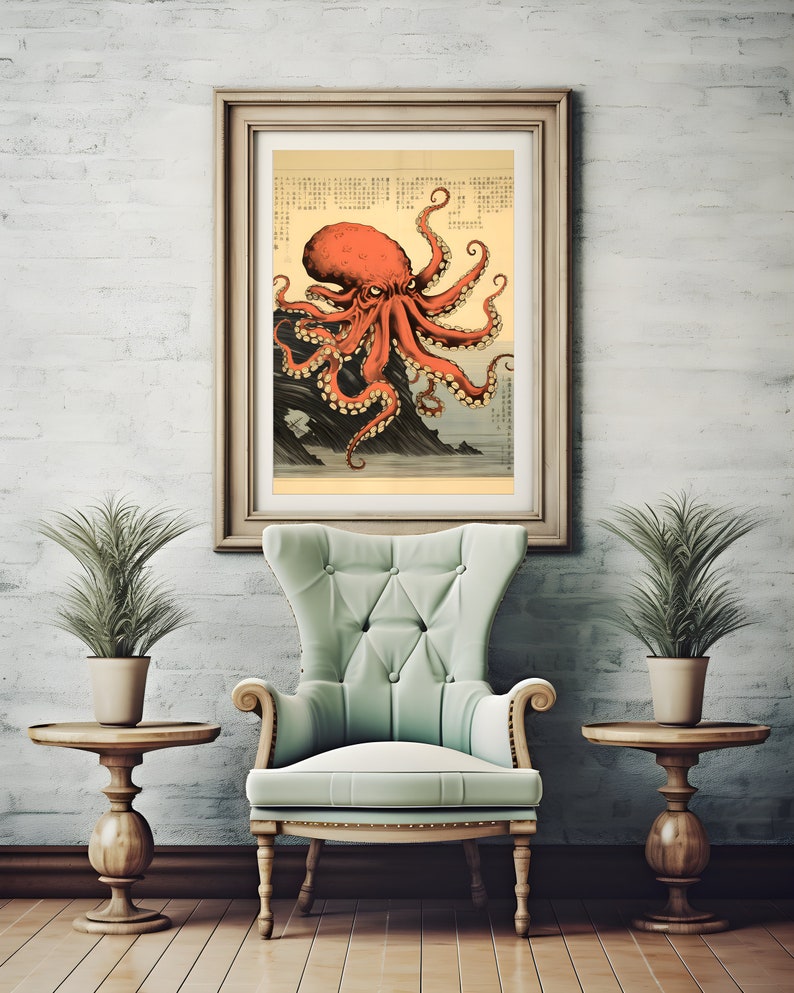 Vintage Octopus Woodblock Poster, Ukiyo-e Octopus Print, Japanese ...