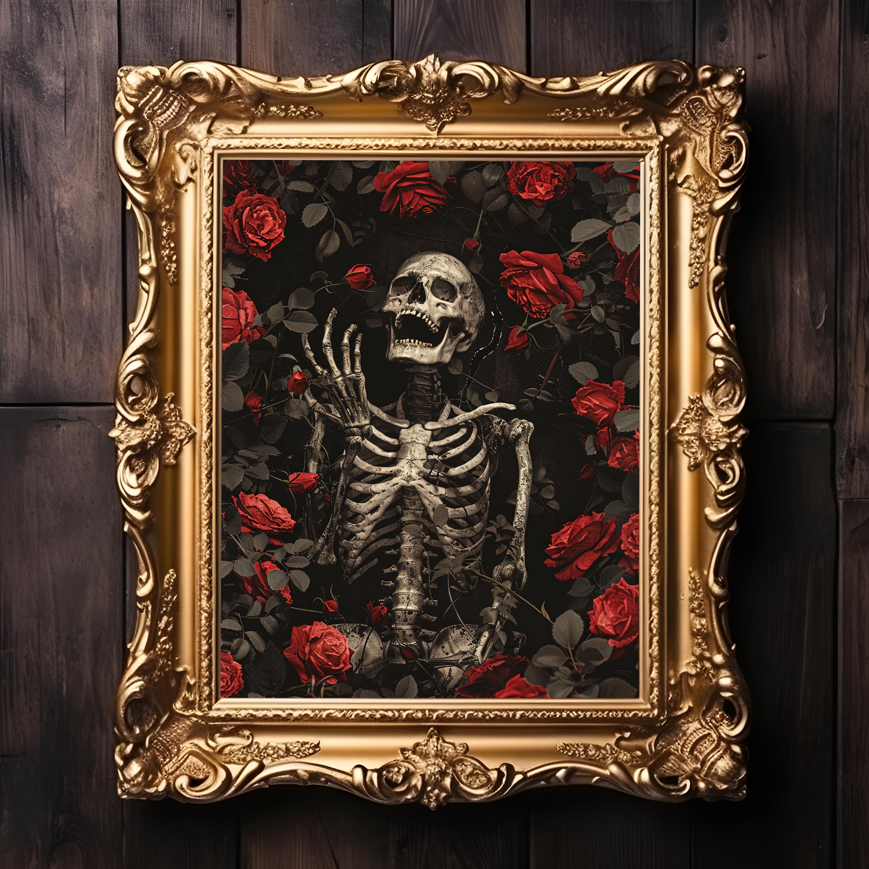 Halloween Decor, Skeleton Art Print, Room Decor, Spooky Wall Art ...