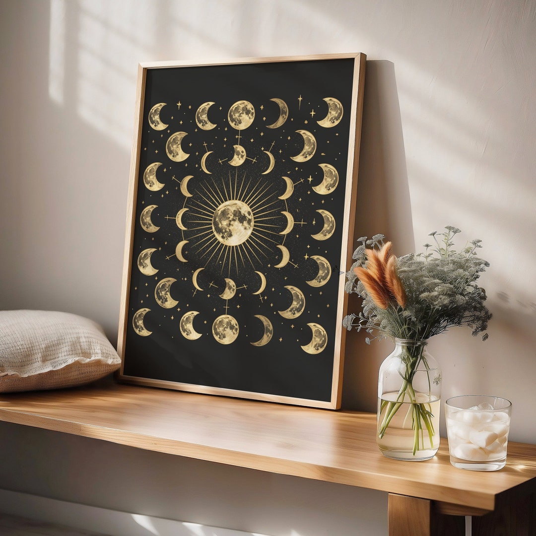 Enchanting Celestial Moon Phases Art Print for Room Decor Vintage ...