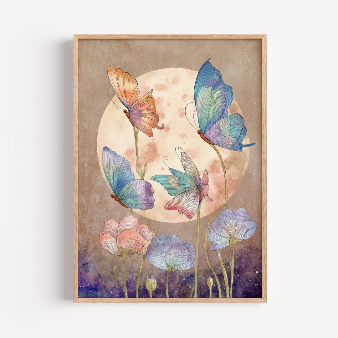 Celestial Moon and Butterflies Poster Print, Dark Academia Wall Art ...