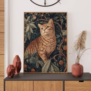 William Morris Inspired Orange Cat Art Print, Cottagecore Decor ...