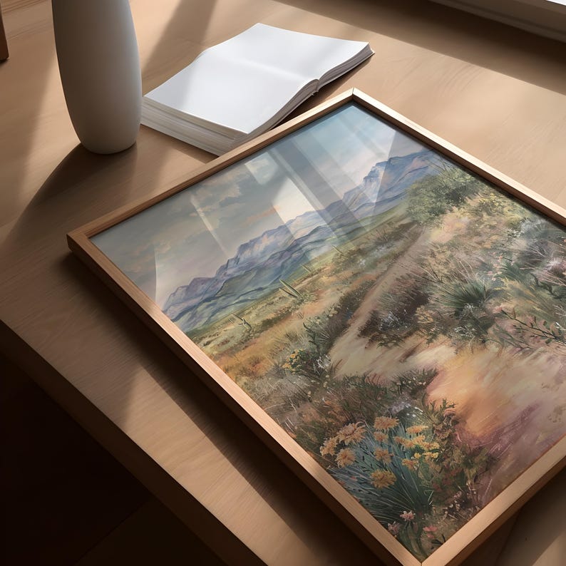 Midcentury Modern Western Landscape, Colorful Retro Home Decor, Rustic ...
