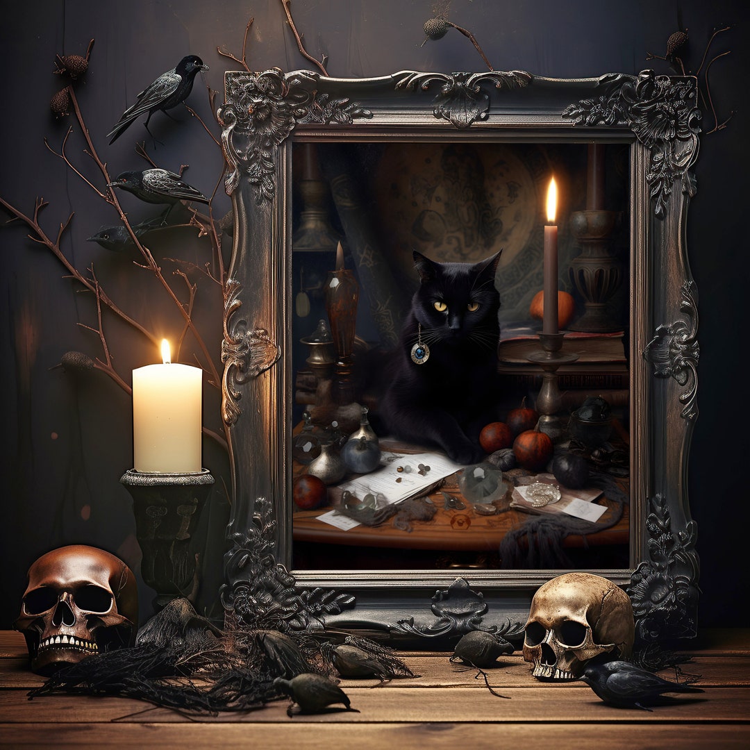Black Cat Witch Print, Vintage Poster, Dark Academia, Gothic Victorian ...
