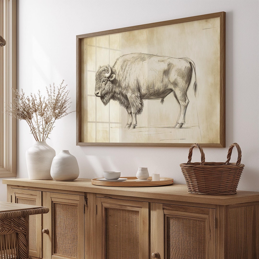 Vintage Bison Sketch Print, Farmhouse Decor, Bison Wall Art, Antique ...