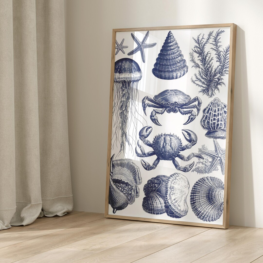 Beachy Decor Vintage Seashells Art Print, Cottagecore Decor, Beach Wall ...