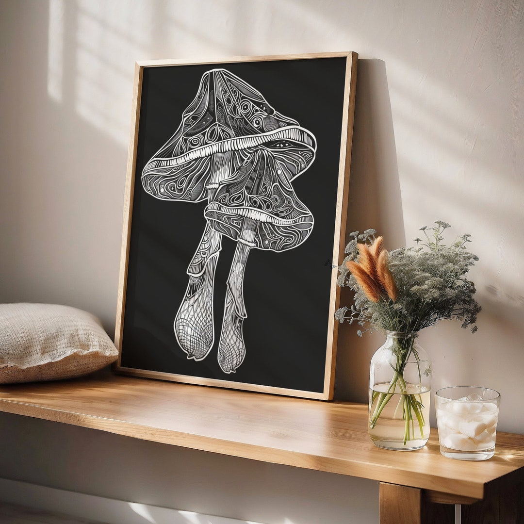 Fantasy Cottagecore Decor Creepy Mushroom Line Art for Cottagecore ...