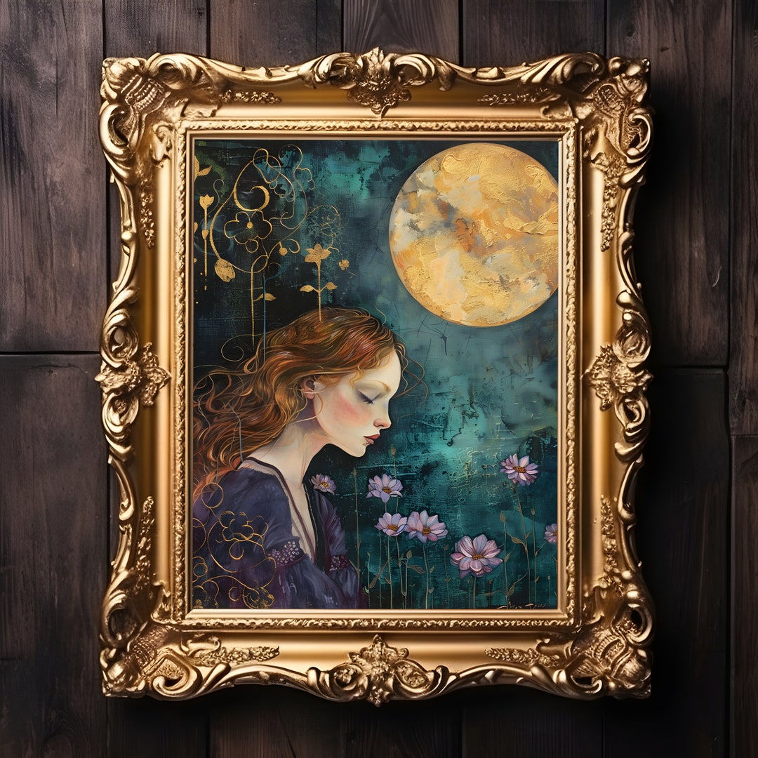 Vintage Art Nouveau Print, Vintage Moon, Crescent Moon, Vintage Poster ...
