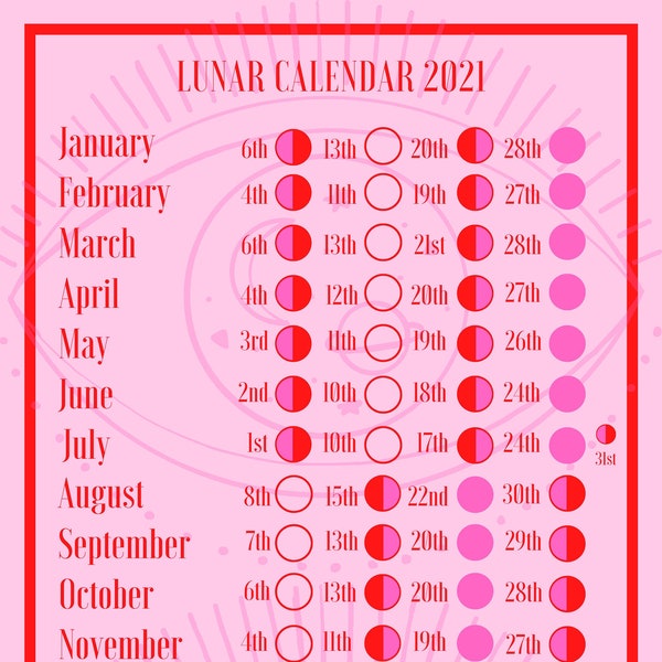 2021 Lunar Calendar - Etsy