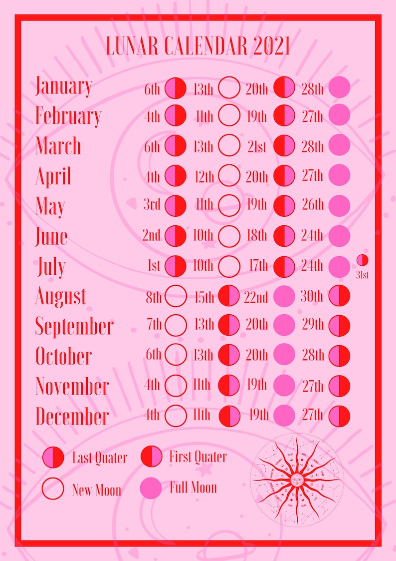 Digital Lunar Calendar 2021, Moon Phase Calendar, Moon Lunar Planner - Etsy