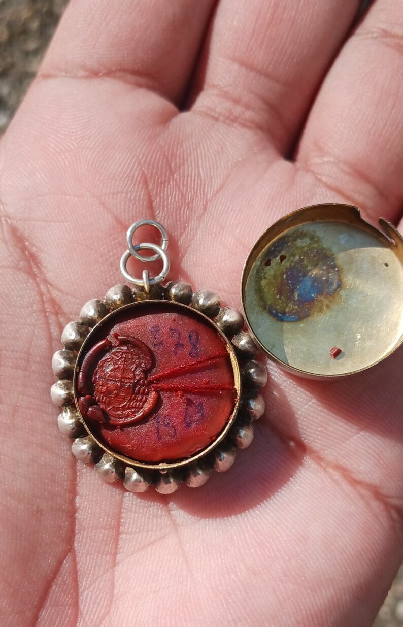 19th C. French Reliquary 800 Silver Red Paste St. Stephenie Relic Wax ...