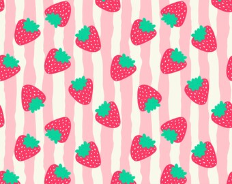 Seamless Strawberry Pattern Stripes Fruit Playful Fun Bold Bright Print ...