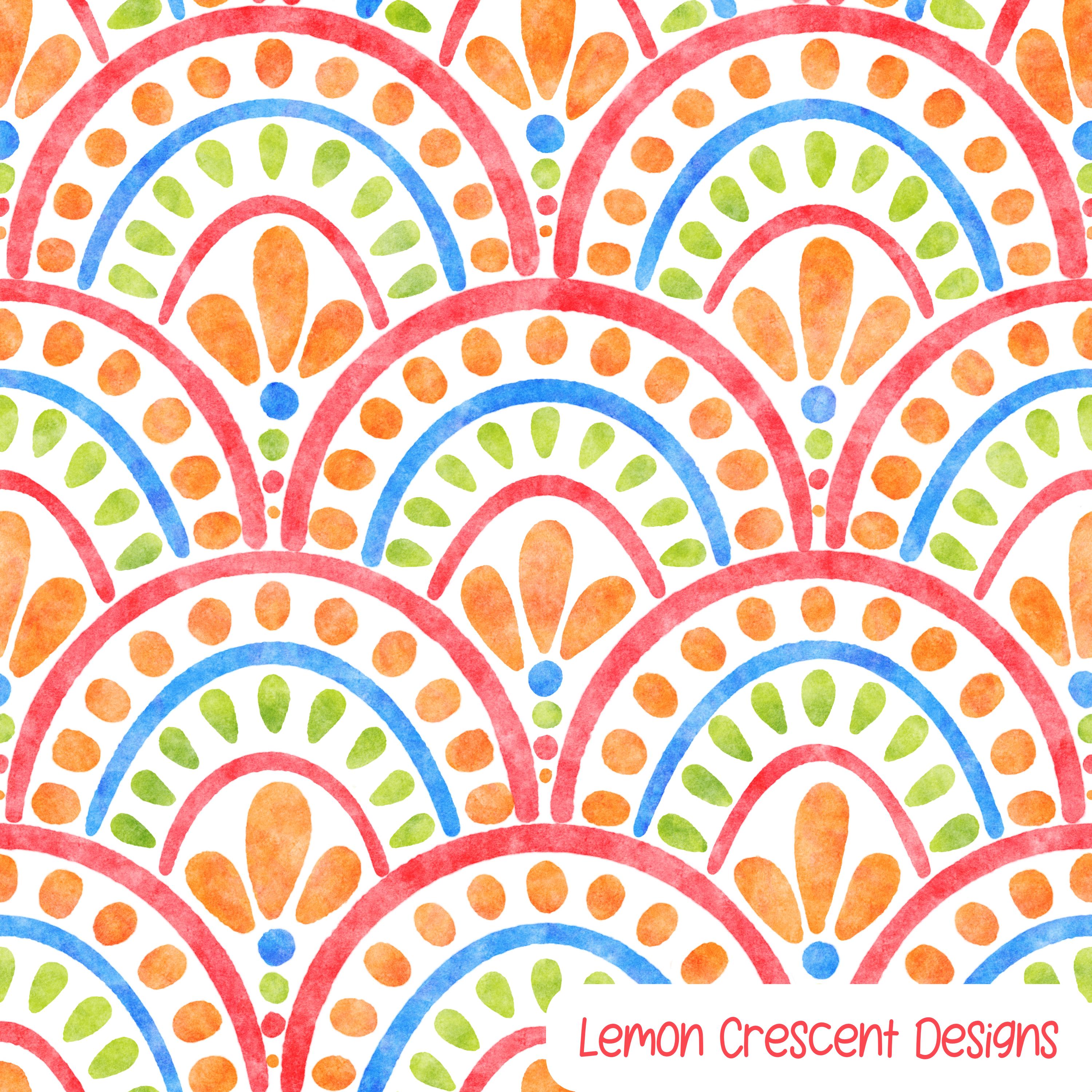 Seamless Watercolour Pattern Colourful Bright Scallop Bold Design ...