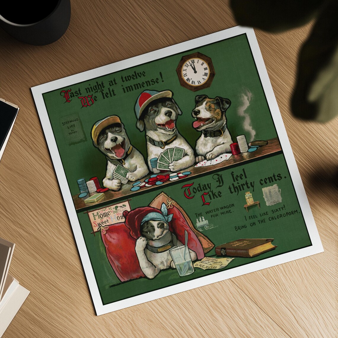 Vintage Wall Art Funny Hangover Dog Poster Retro Cartoon Cute Puppy ...